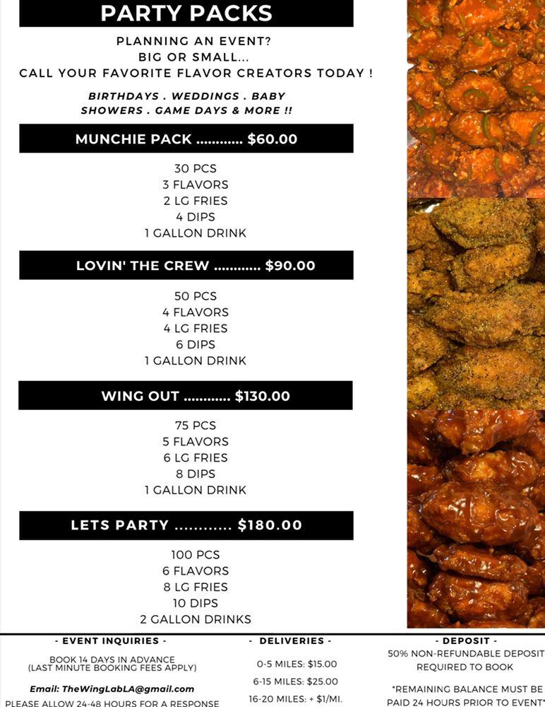 Menu at The Wing Lab, Los Angeles