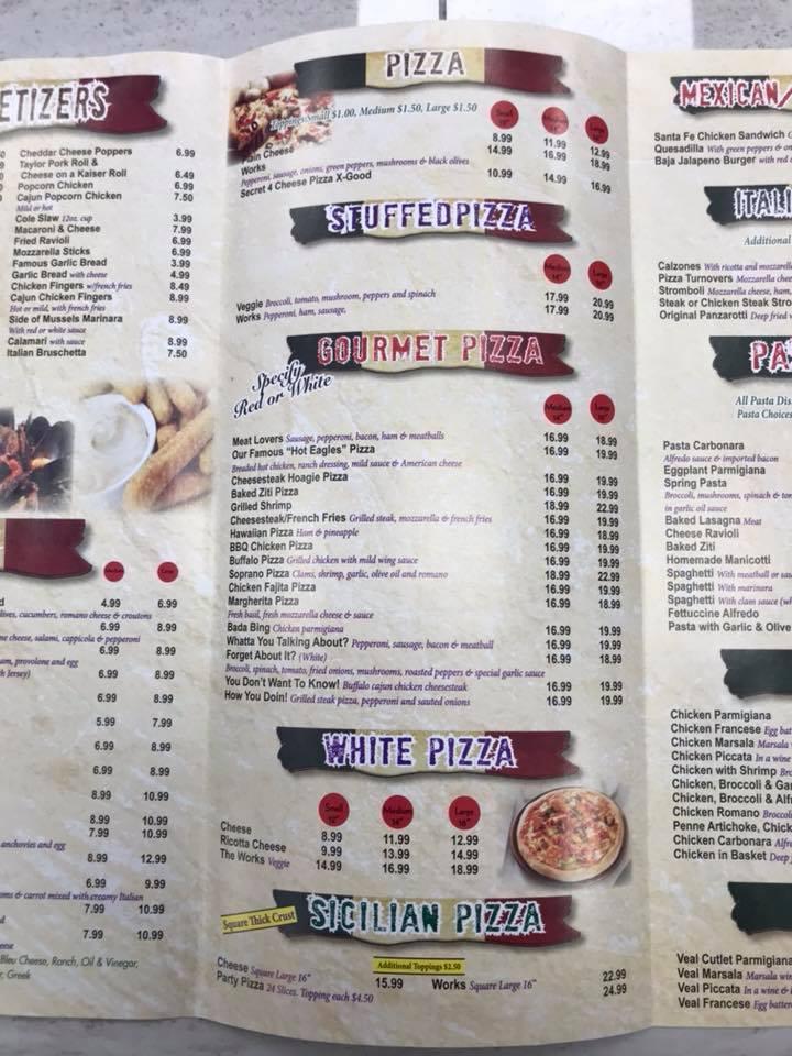 Menu at Tony Soprano's Pizza pizzeria, Medford, 11 Jackson Rd