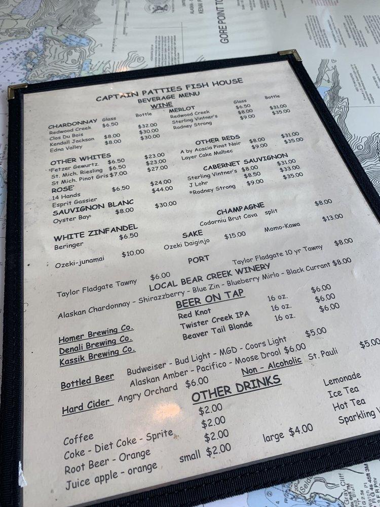 Menu at Captain Pattie's Fish House restaurant, Homer
