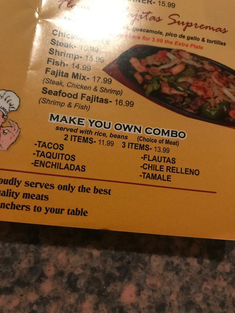 Menu at Cielito Lindo restaurant, Santa Maria