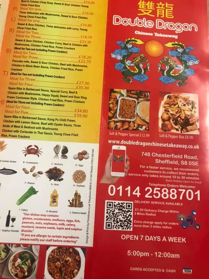 Menu at Double Dragon fast food, Sheffield, 748 Chesterfield Rd