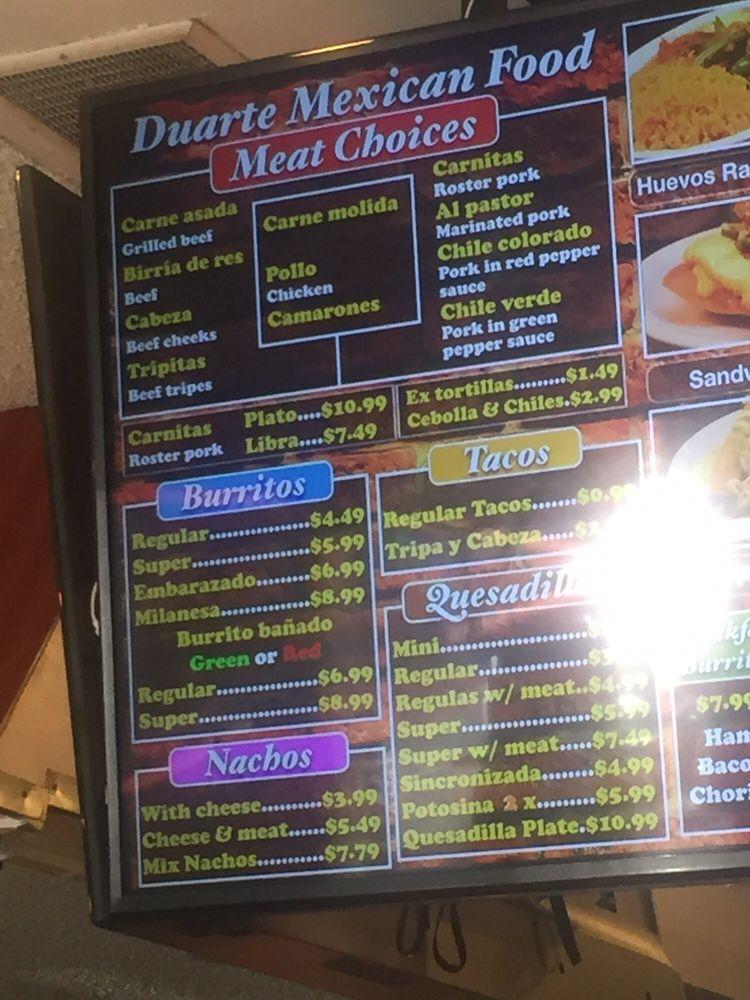 Menu at Duarte Mexican Food restaurant, Yuba City