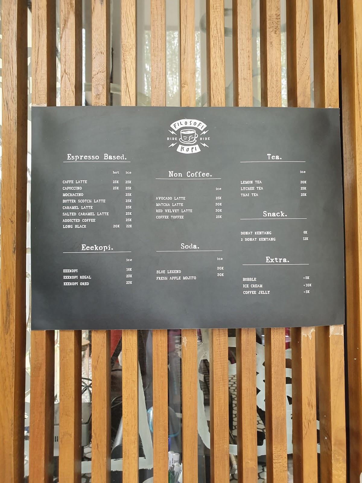 Menu at Filosofi Kopi Cilandak, South Jakarta
