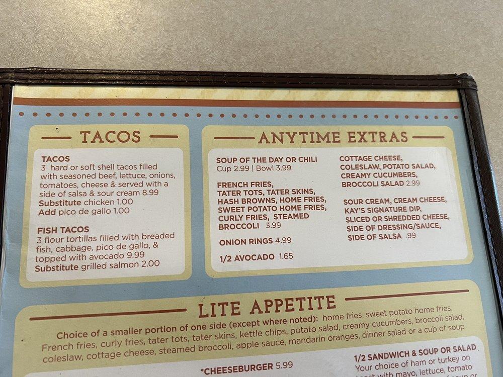 Menu at Kay's Kitchen restaurant, Saint Joseph