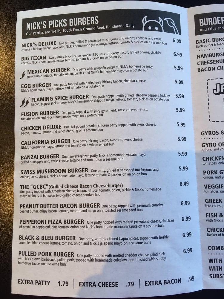 Menu at Nick's Jr Burgers & Gyros restaurant, Everett