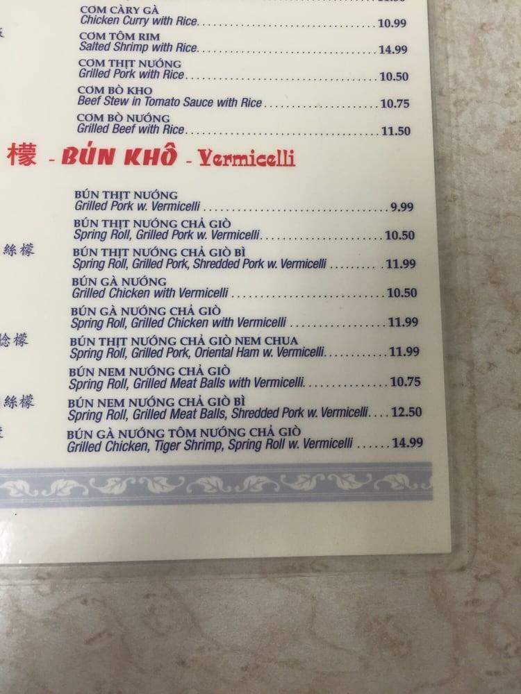 Menu at Pho Pasteur Restaurant, Toronto