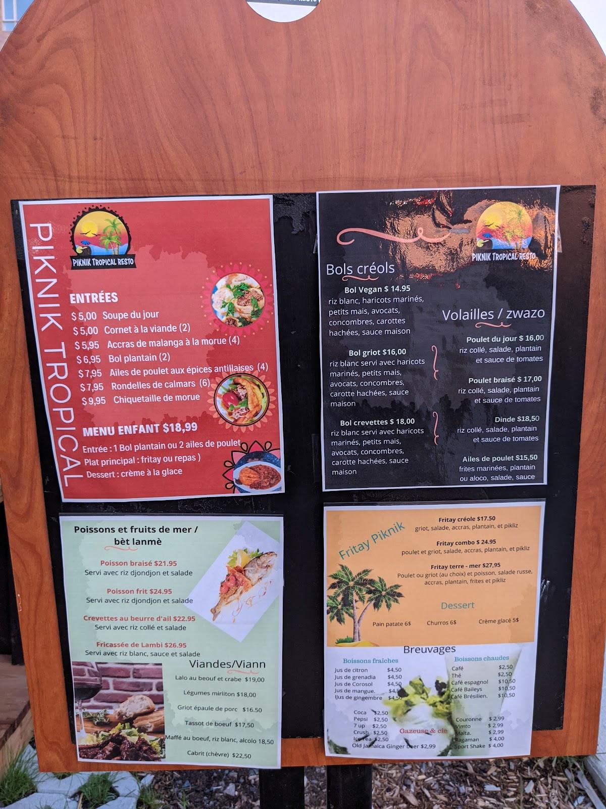 Menu au Piknik Tropical Resto / RESTAURANT HAITIEN QUEBEC / STE-FOY, Québec