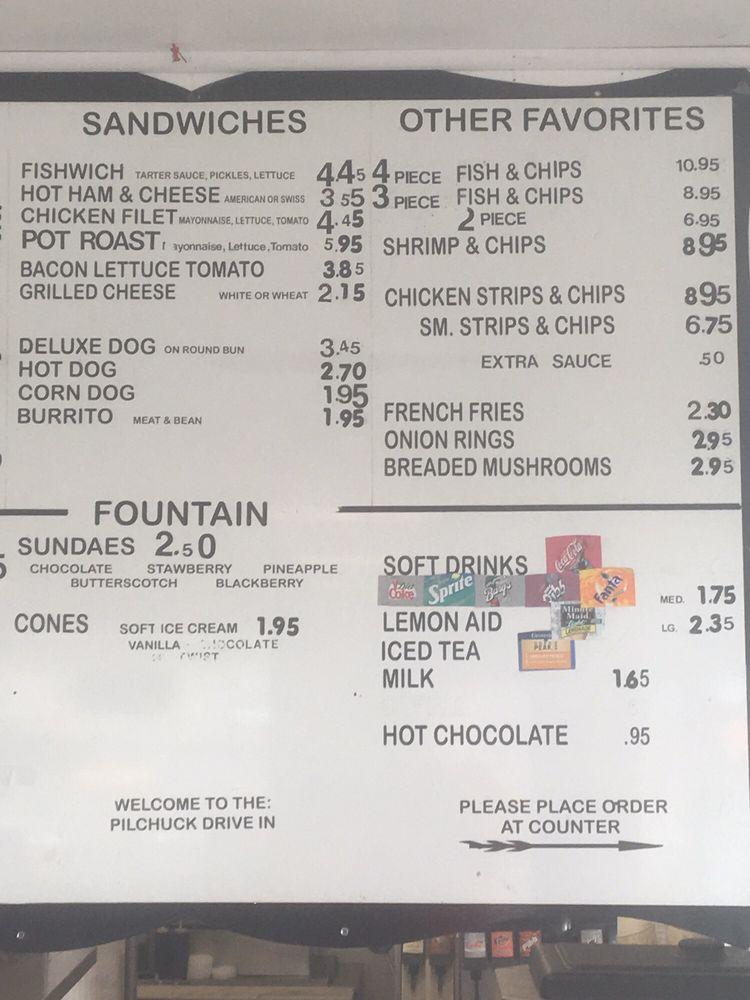 Menu at Pilchuck Drive In fast food, Snohomish