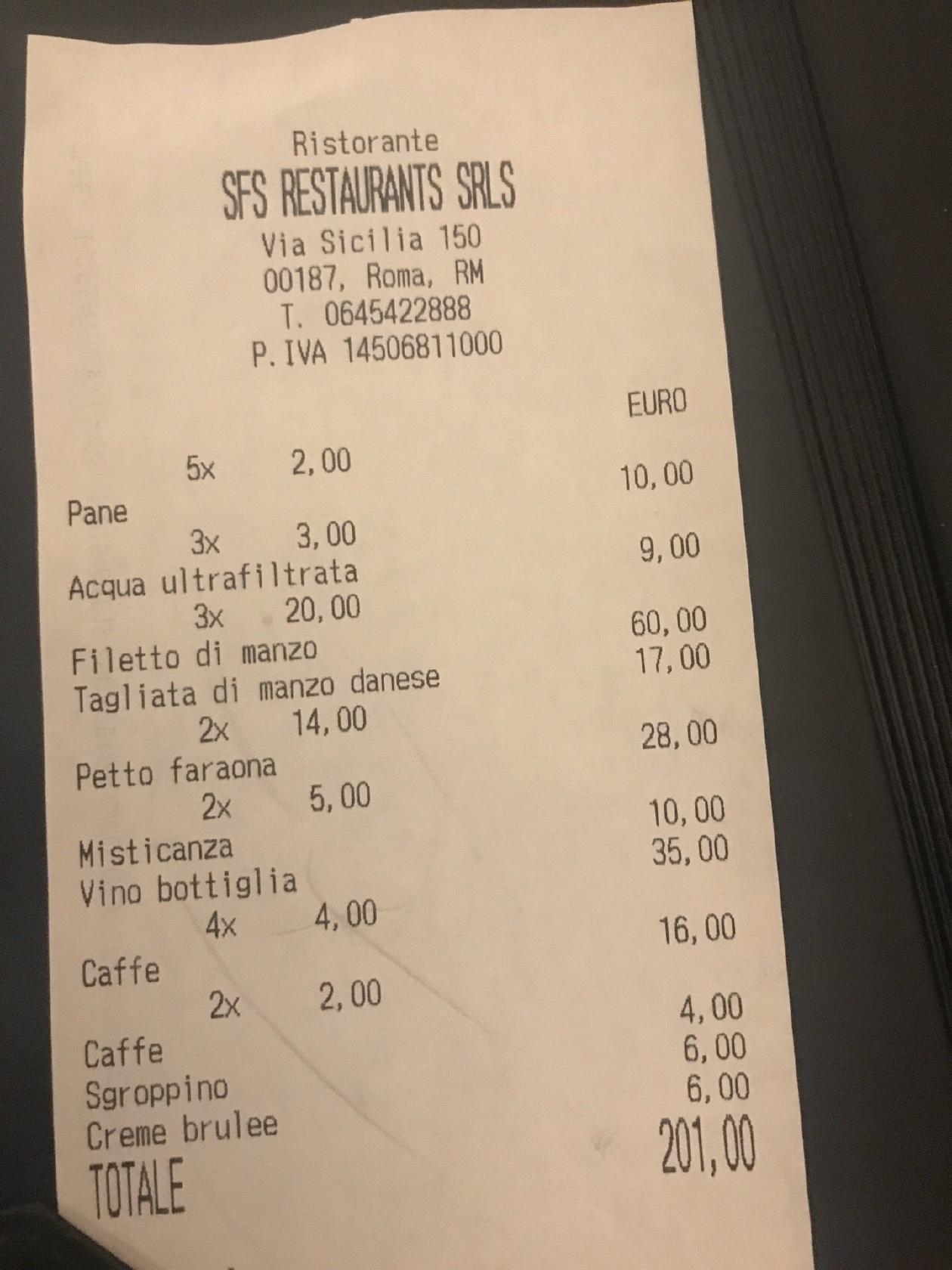 Menu at Ristorante Il Fellini, Rome
