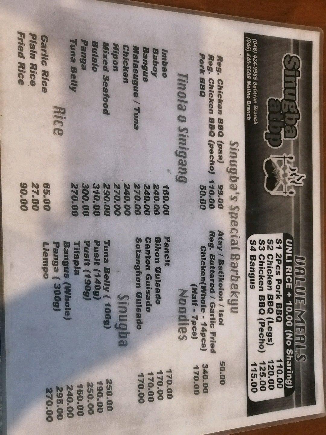 Menu at TAYDYS INIHAW BACOOR MOLINO restaurant, Bacoor