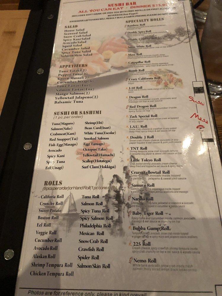 Menu at Sushi Masa Lafayette restaurant, Lafayette