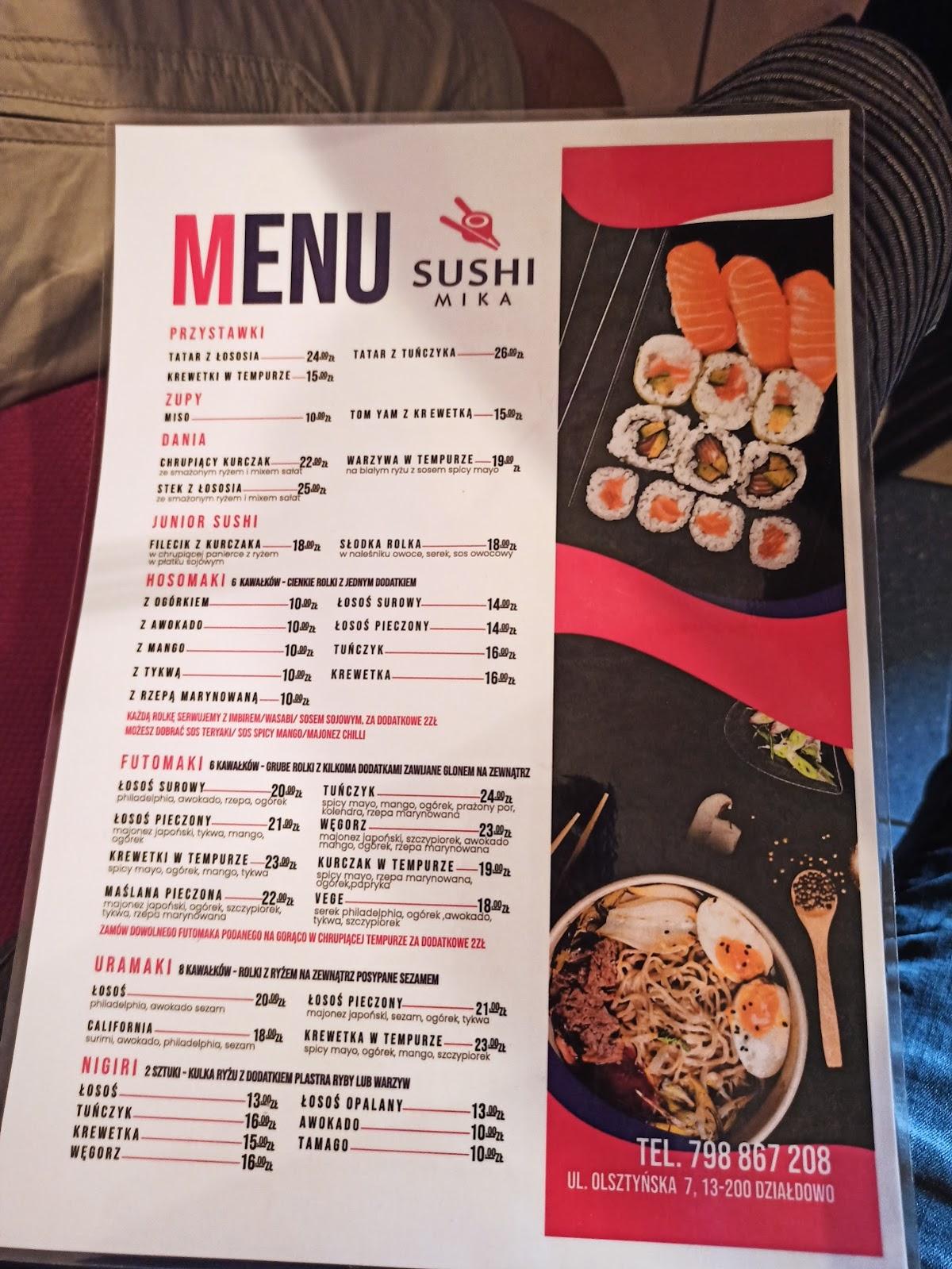 Menu at Sushi Mika restaurant, Dzialdowo