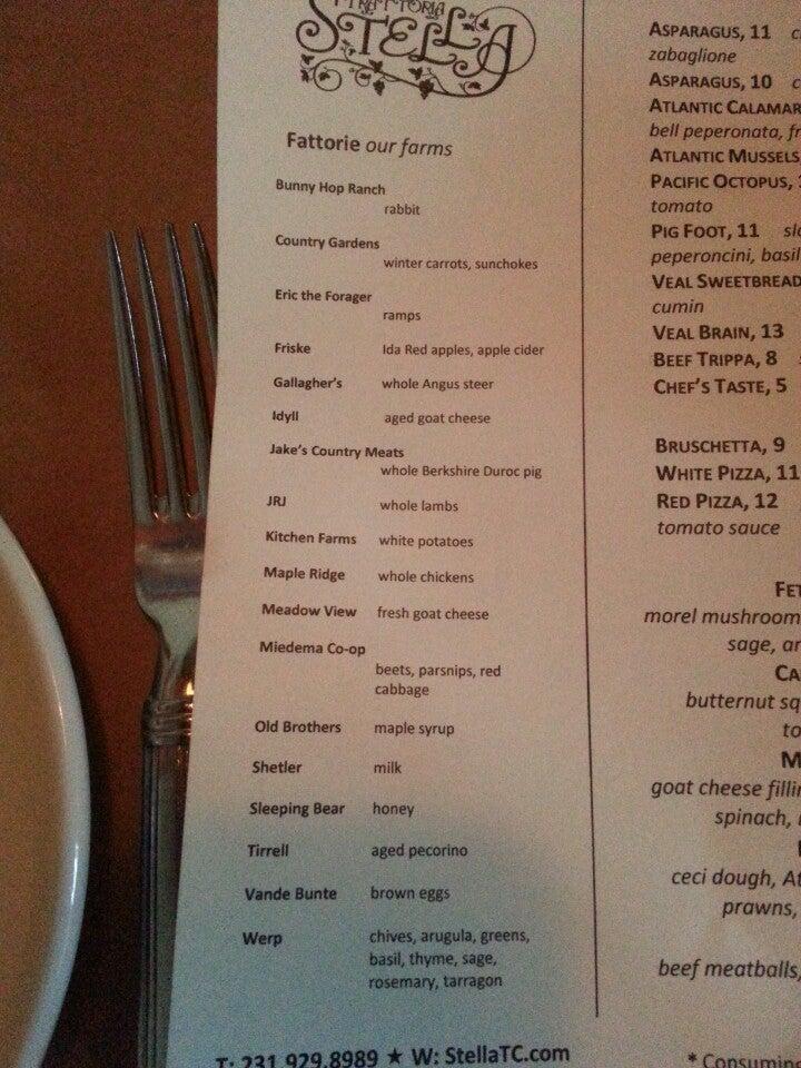 Menu at Trattoria Stella pub & bar, Traverse City, 830 Cottageview Dr