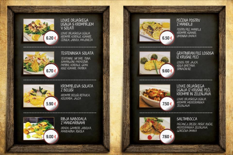 Menu at Al Capone restaurant, Ljubljana