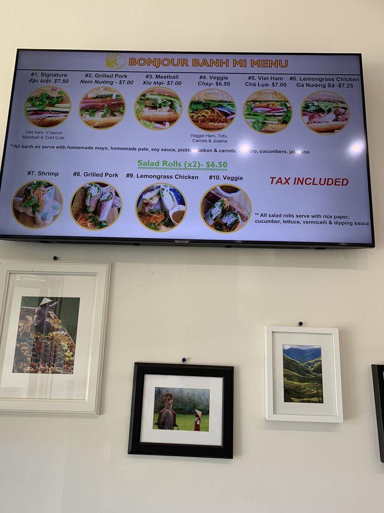 Menu at Bonjour Banh Mi restaurant, Vancouver