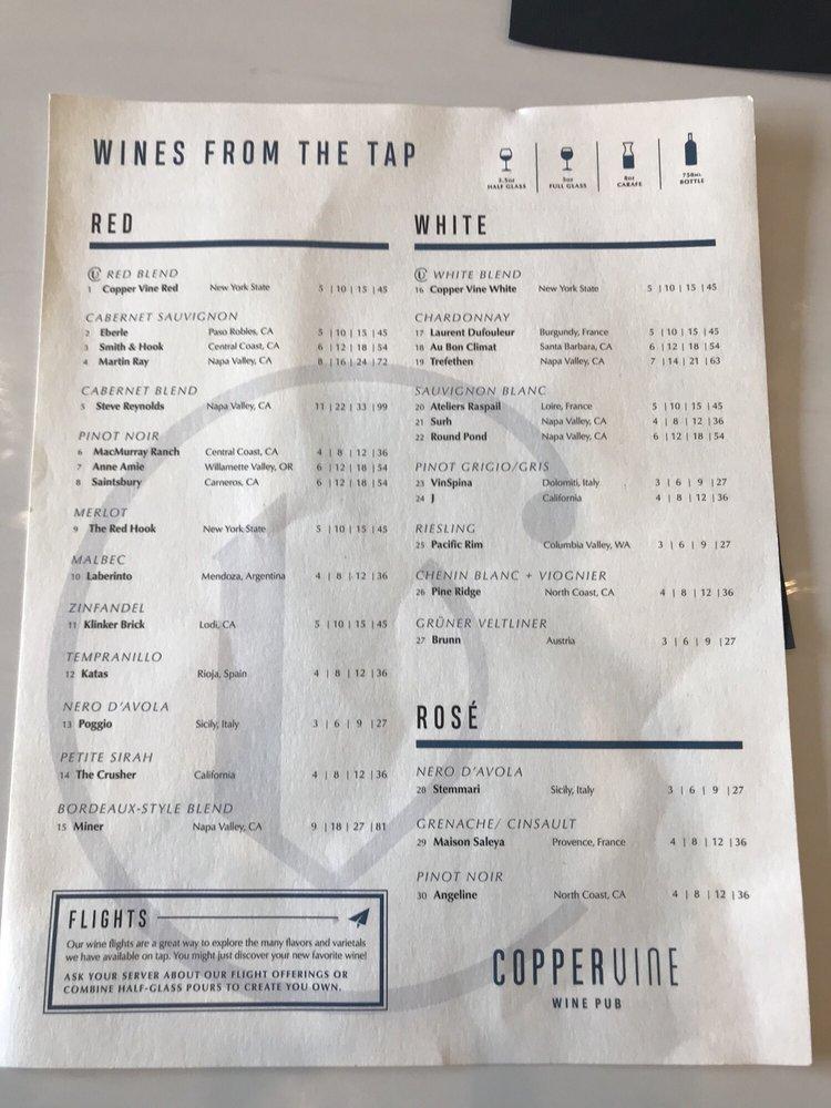 Carta del pub y bar Copper Vine, Nueva Orleans