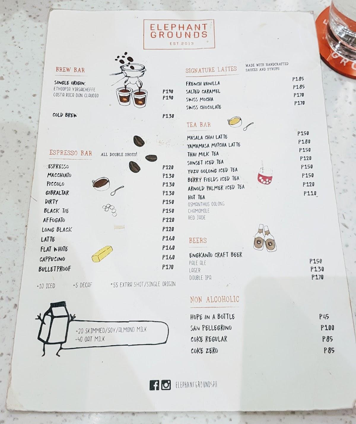 Menu at Elephant Grounds Manila - BGC cafe, Taguig