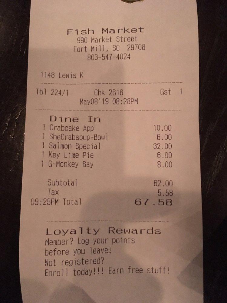 Menu at Fish Market restaurant, Fort Mill