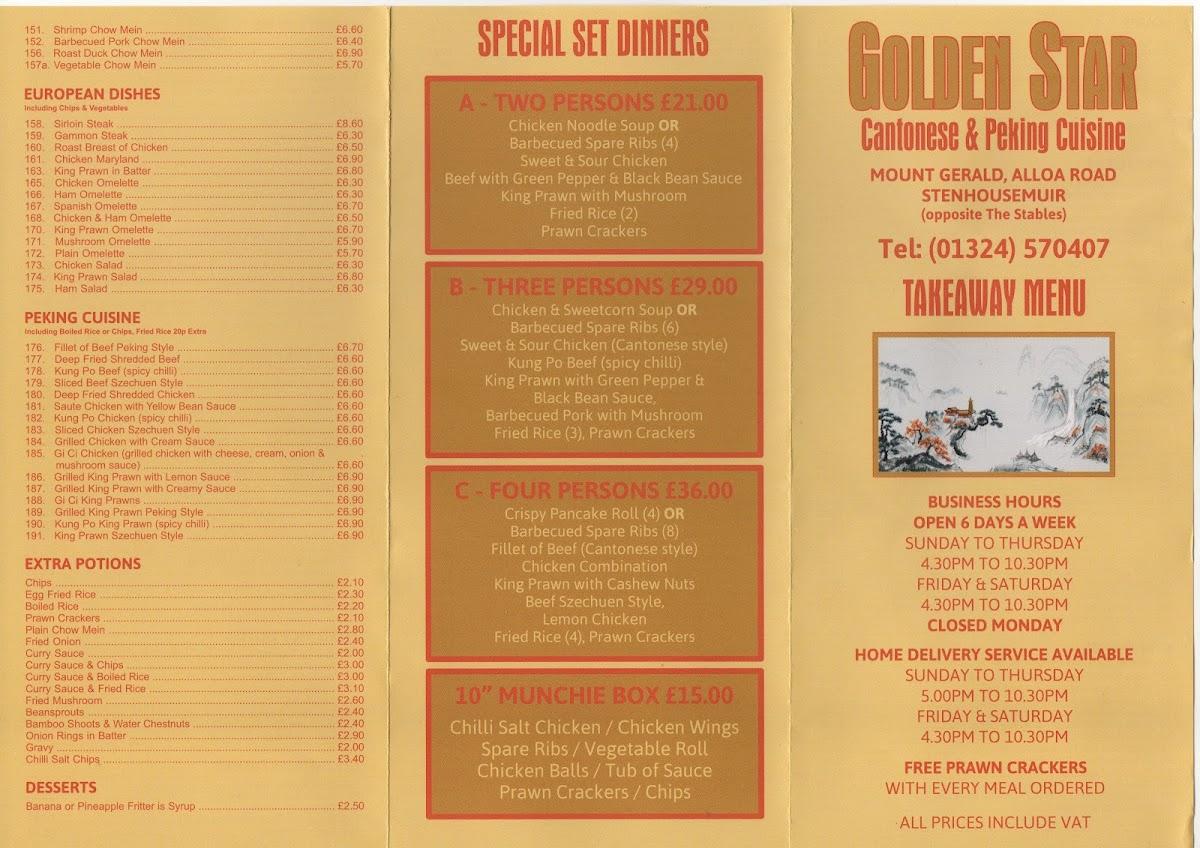 Menu at Golden Star fast food, Larbert