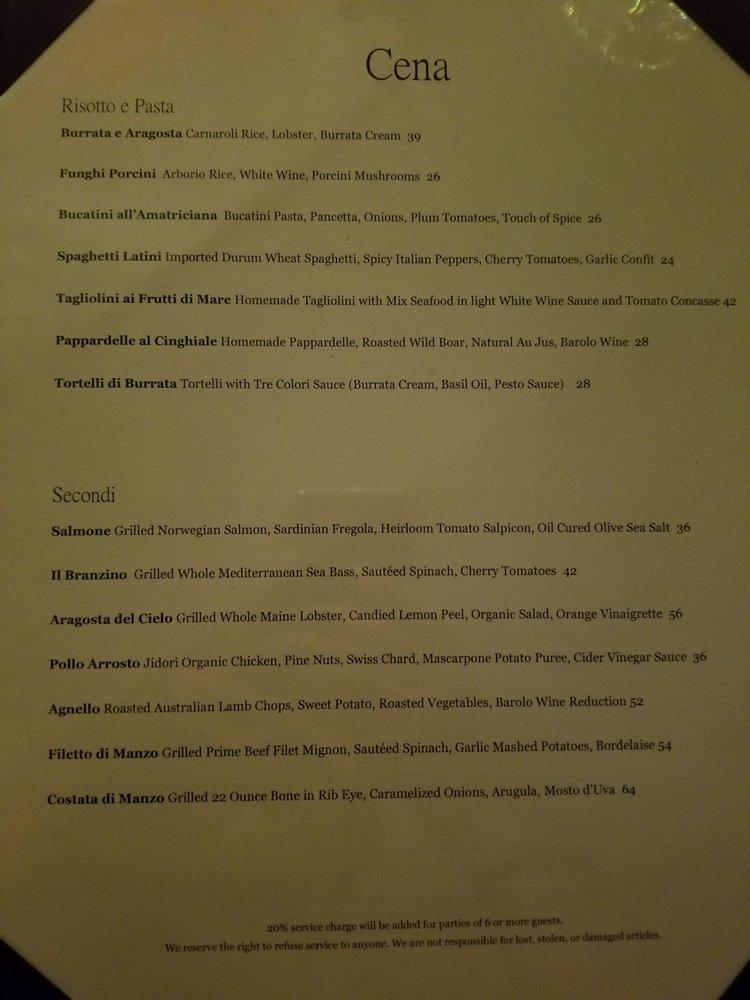 Menu at Il Cielo restaurant, Beverly Hills