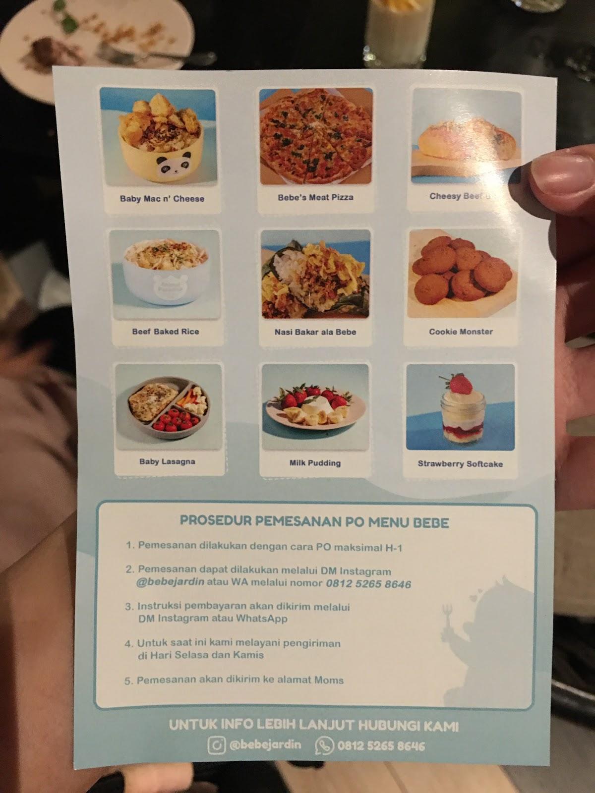 Menu at Jardin restaurant, Malang