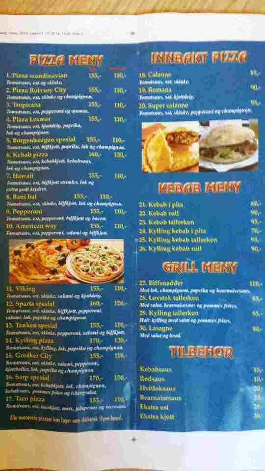 Menu at Pizza Sparta pizzeria, Sarpsborg