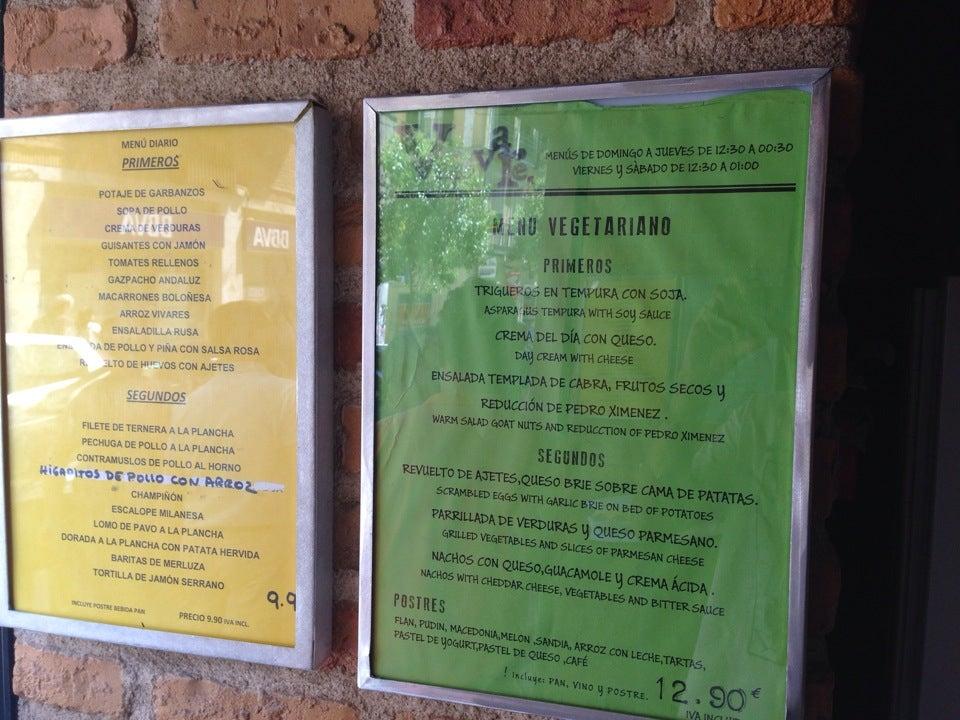 Carta de Restaurante Vivares, Madrid