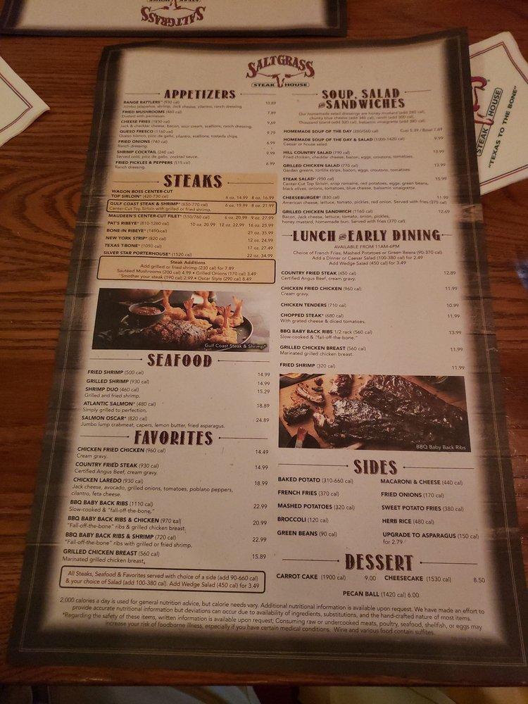 Menu at Saltgrass Steak House steakhouse, Metairie