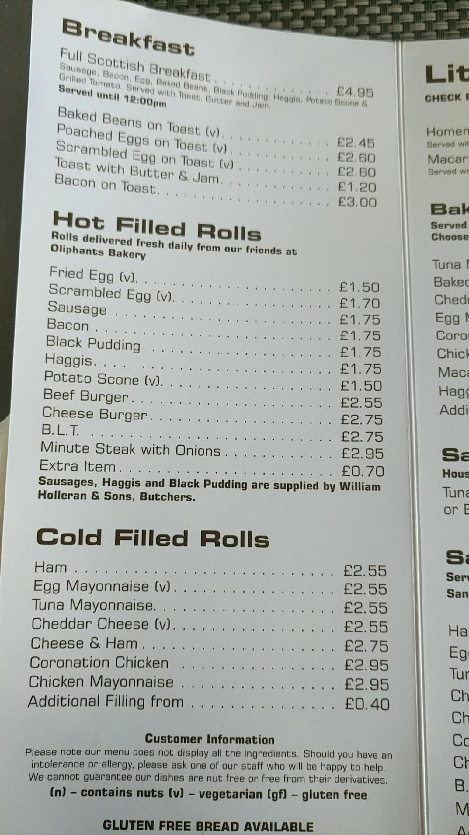 Menu at The Coffee Neuk cafe, Linlithgow