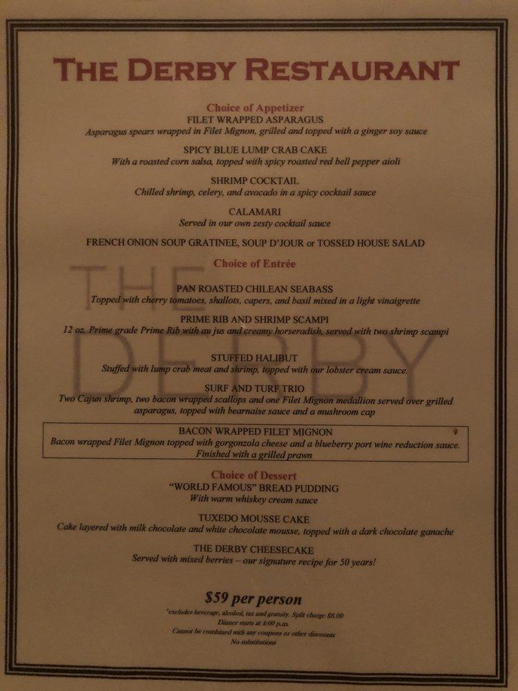 Menu at The Derby steakhouse, Arcadia