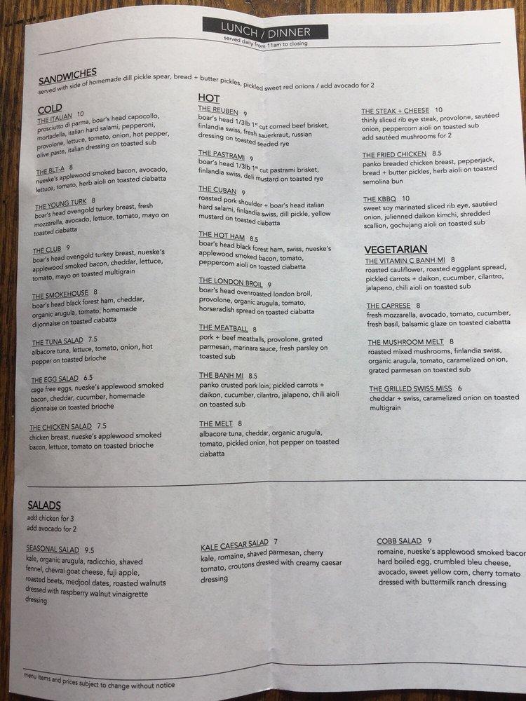 Menu at The Sandwich Shop cafe, Vienna
