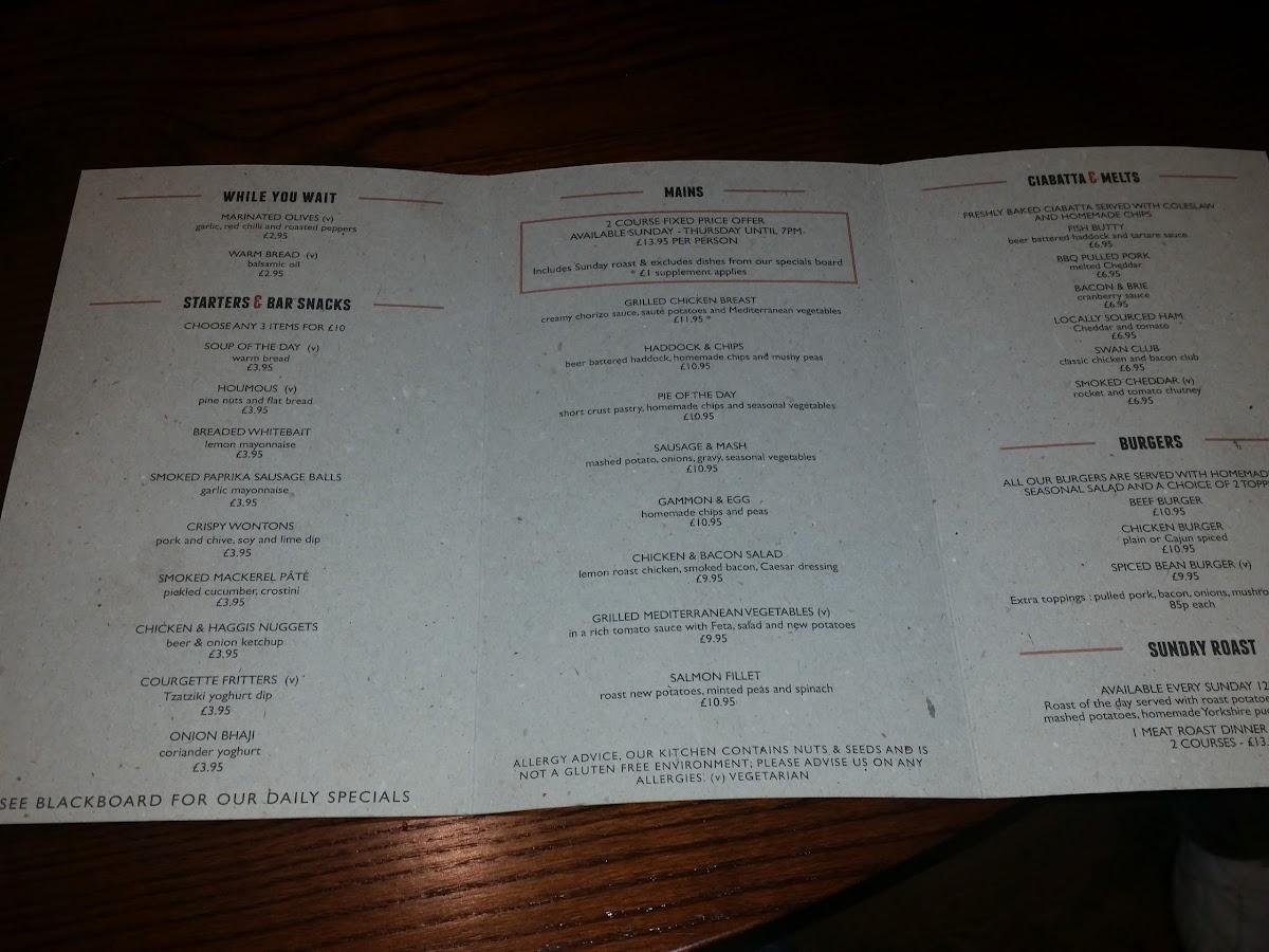 Menu at The Swan pub & bar, Harrogate