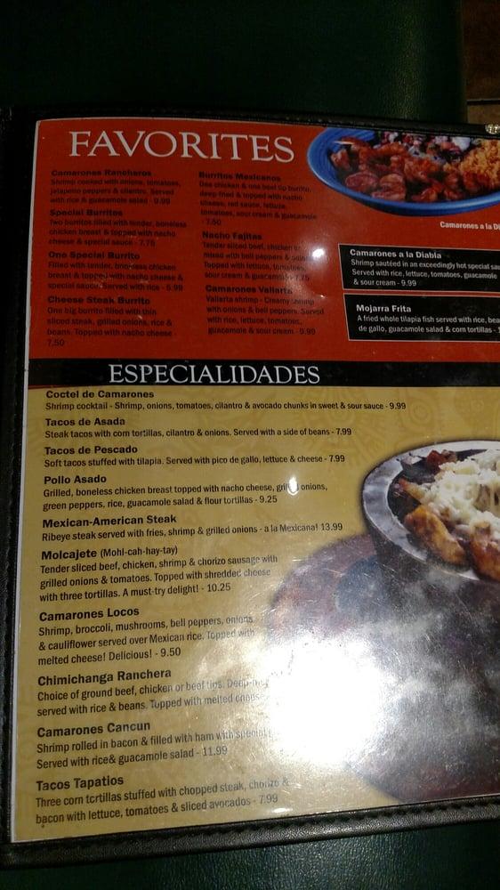Menu at Yucatan Restaurant, Sumter