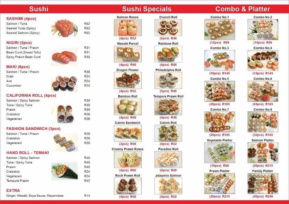 Menu at Yummy Zone restaurant, Cape Town