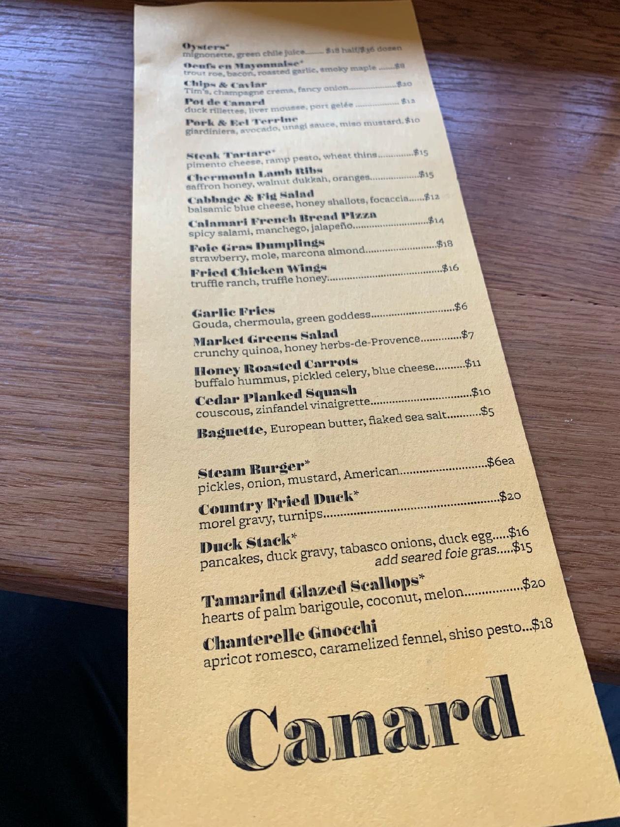 Menu at Canard pub & bar, Portland