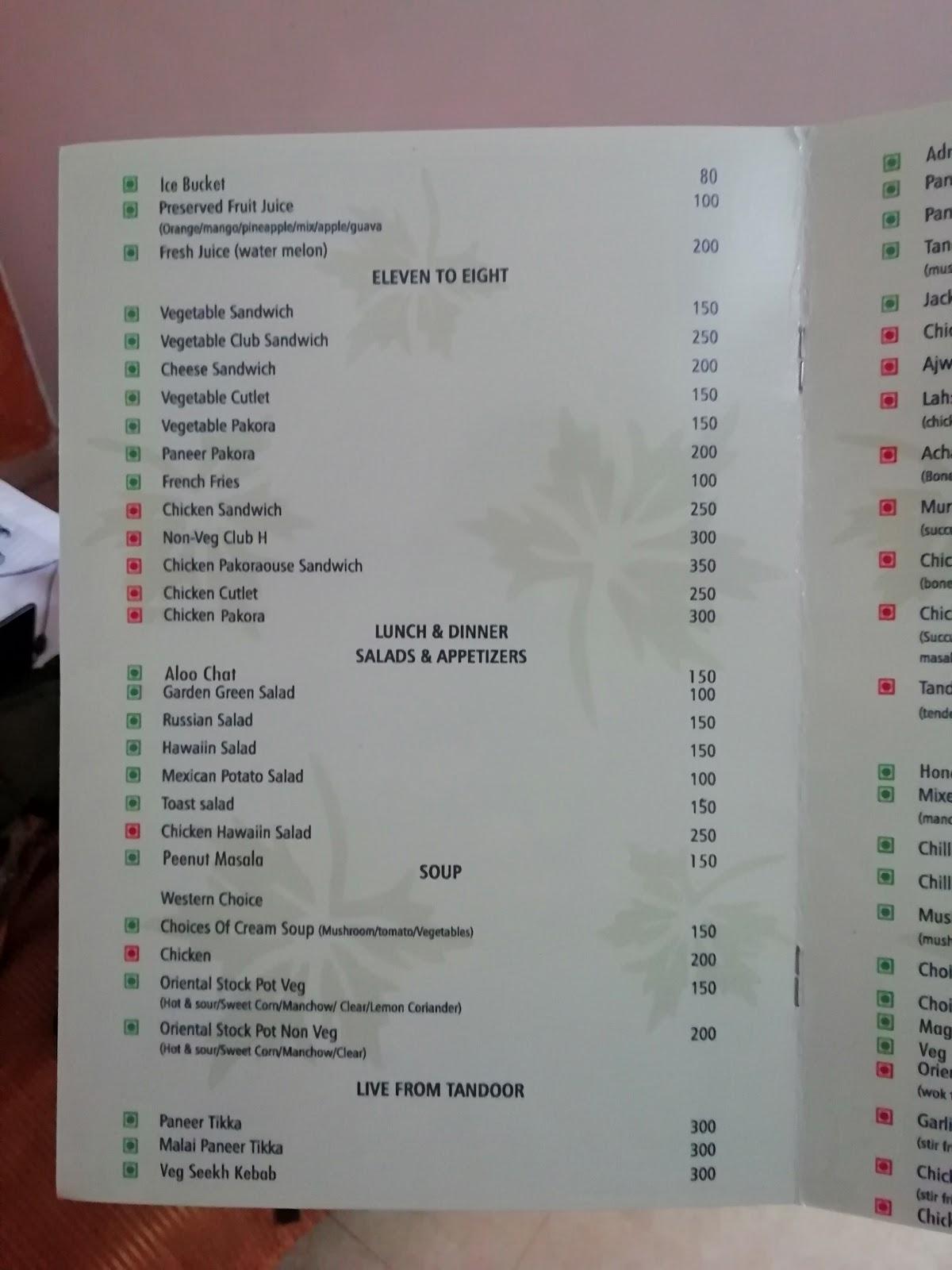Menu at Food Vatika “The Dhaba”, India
