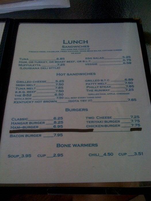 Menu at Hangar One Cafe, Hemet