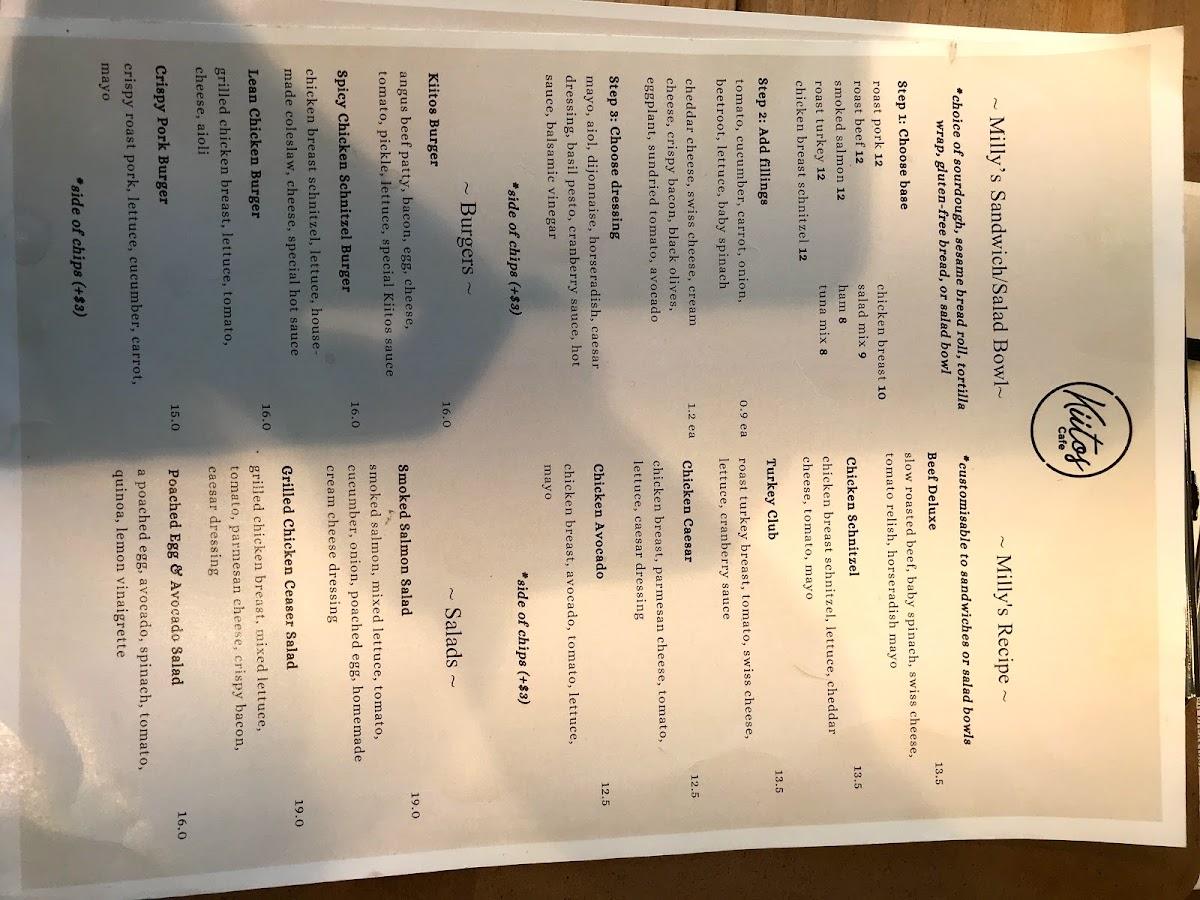 Menu at Kiitos Cafe, Canberra