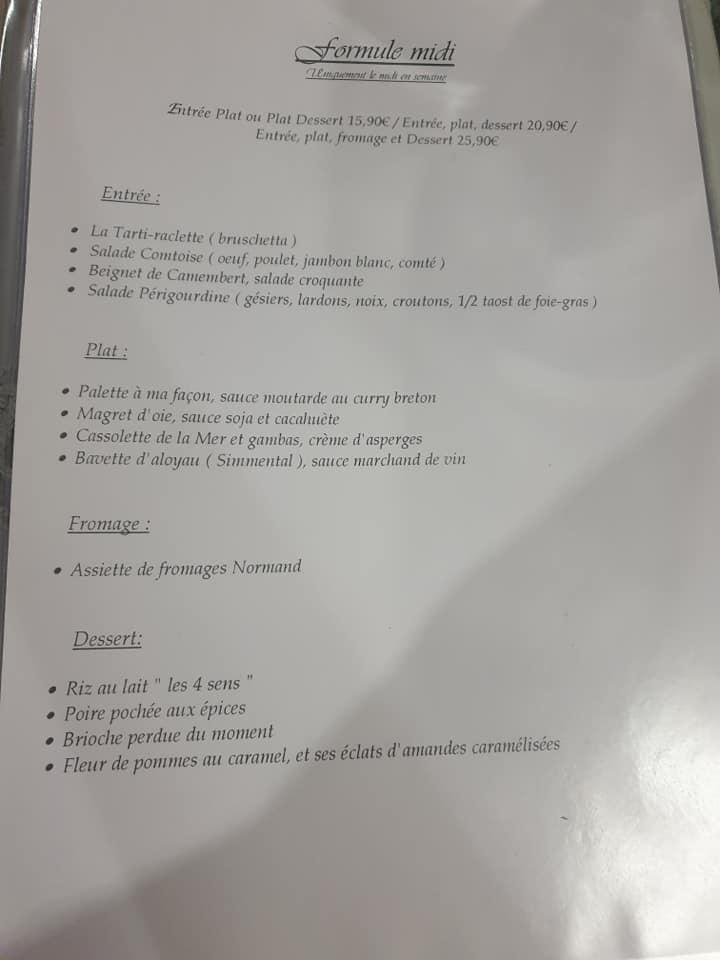 Menu au Les 4 sens restaurant, Alençon