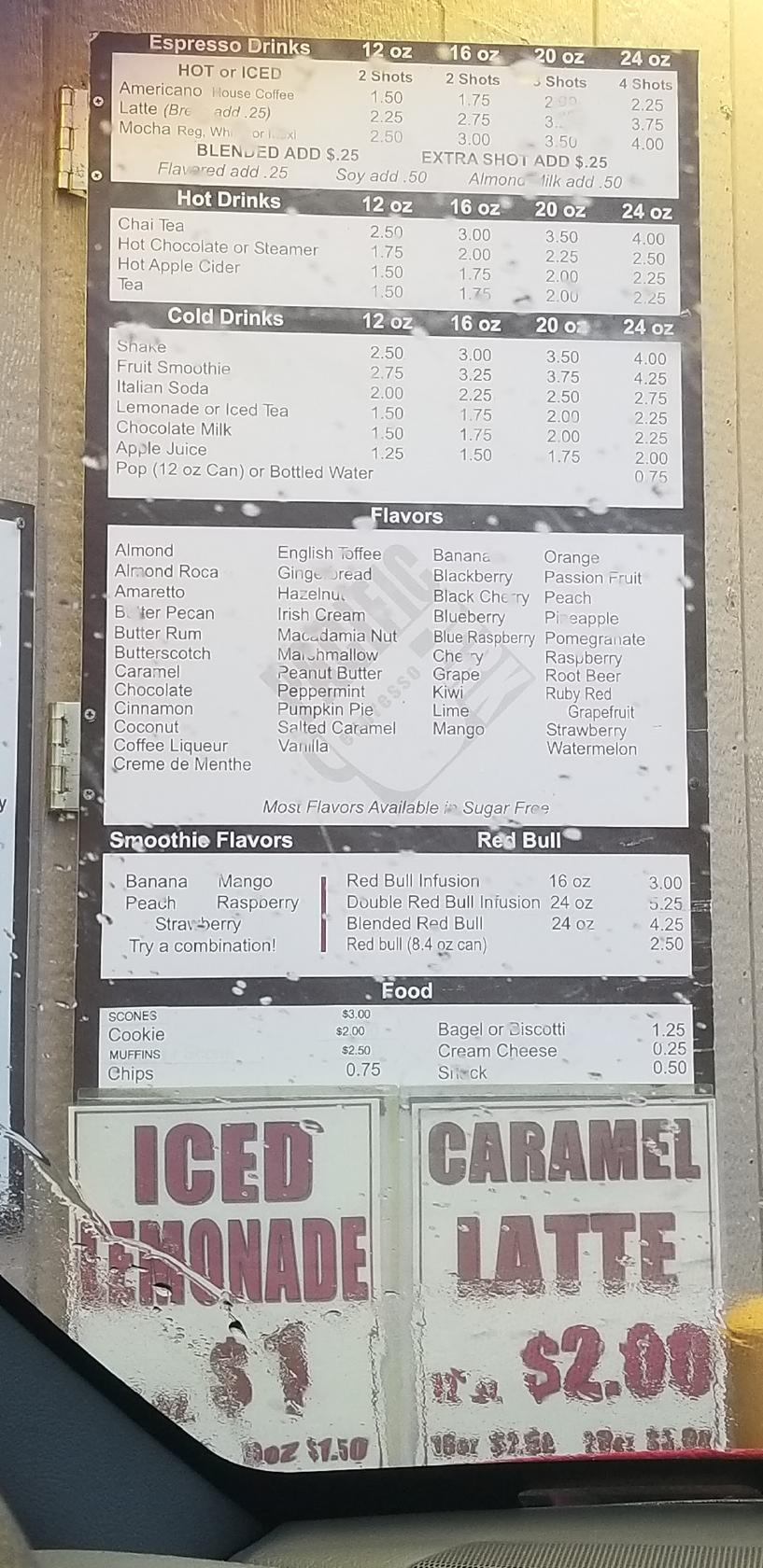 Menu at Pacific Perk cafe, Albany