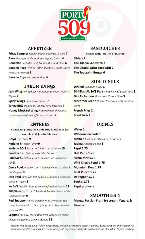 Menu at 509 Caribbean Cuisine restaurant, Tallahassee, Apalachee Pkwy