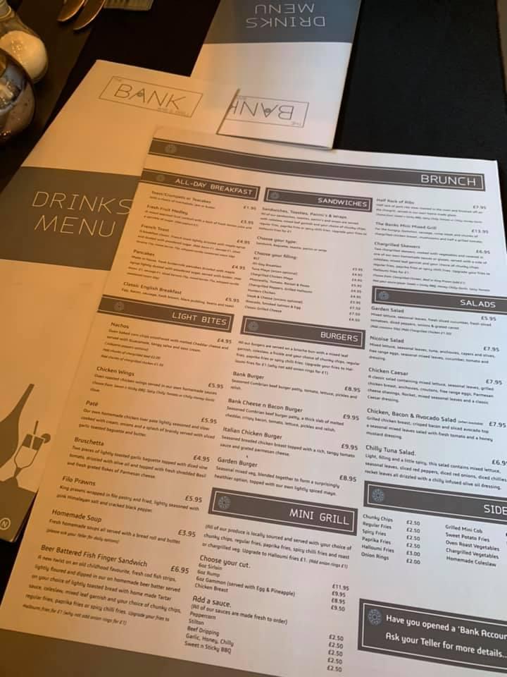 Menu at The Bank Bar & Grill, Blackpool