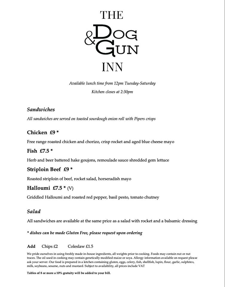 Menu at The Dog and Gun pub & bar, Netheravon