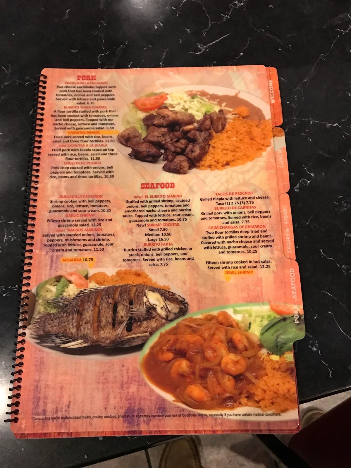 Menu at Three Compas Mexican Restaurant, Canton