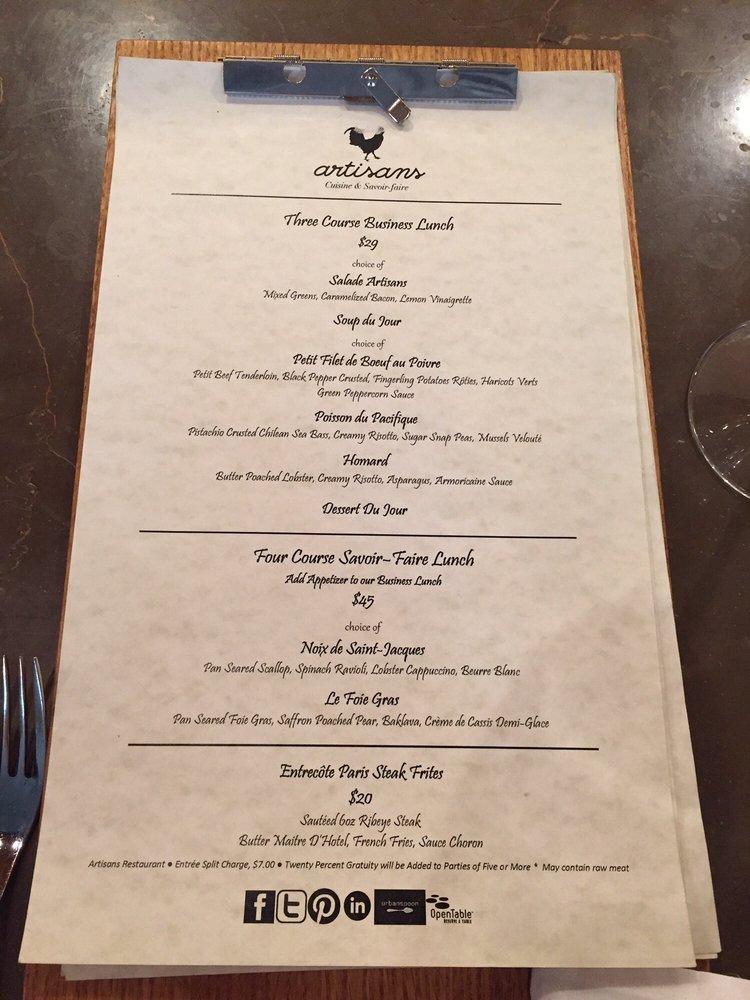 Menu at Artisans restaurant, Houston, Louisiana St