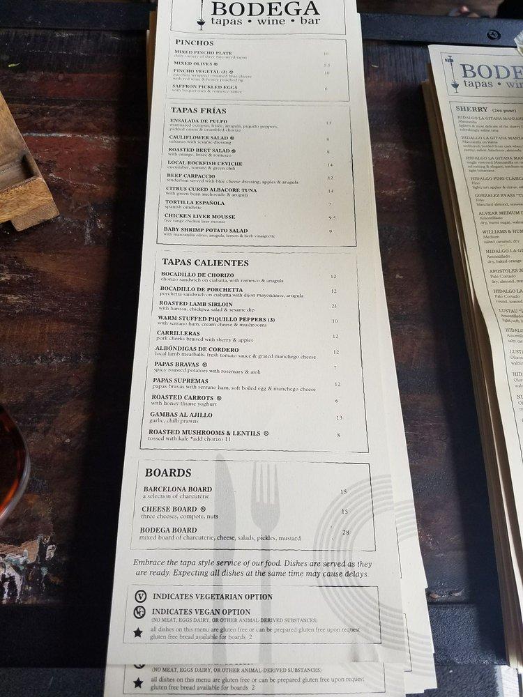 Menu at Bodega pub & bar, Victoria