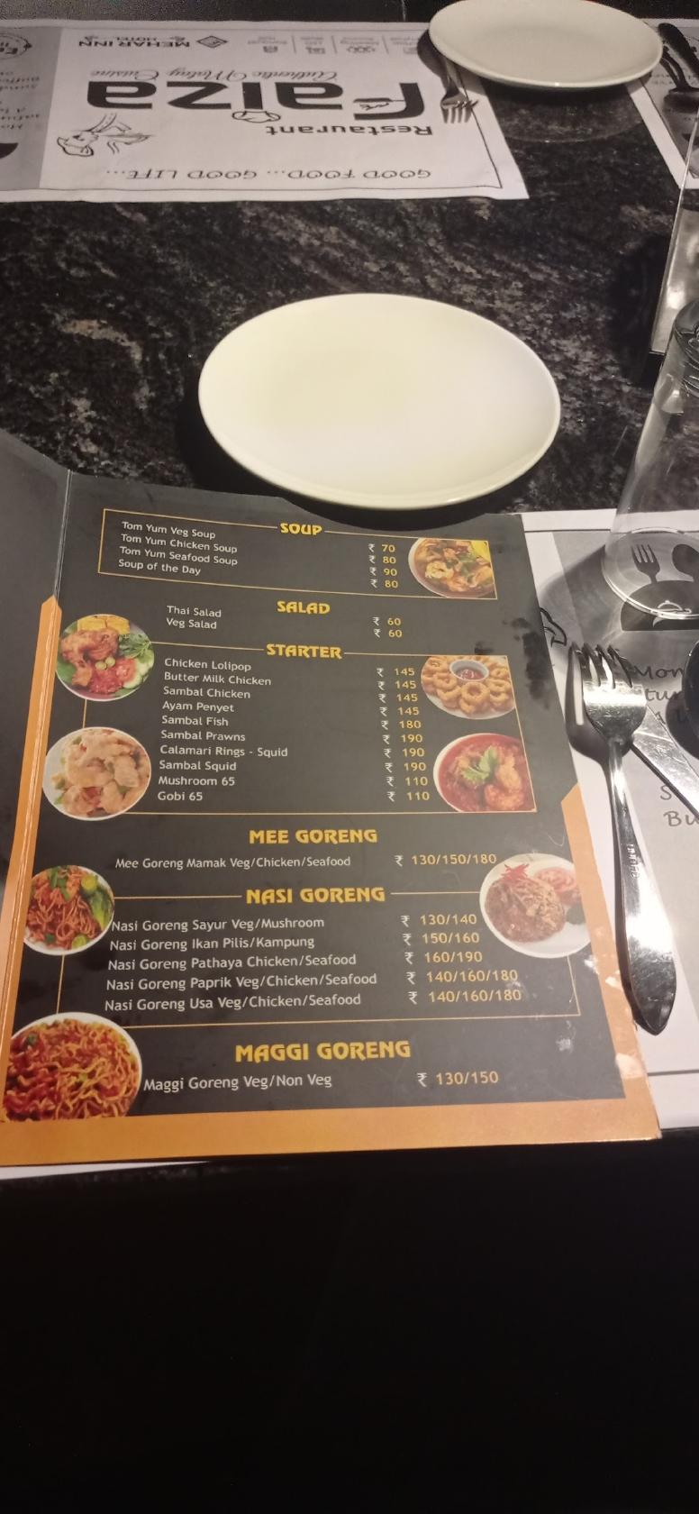 Menu at Faiza, Karaikudi