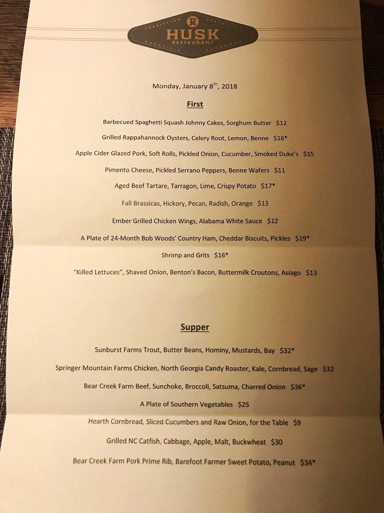 Menu at Husk pub & bar, Nashville