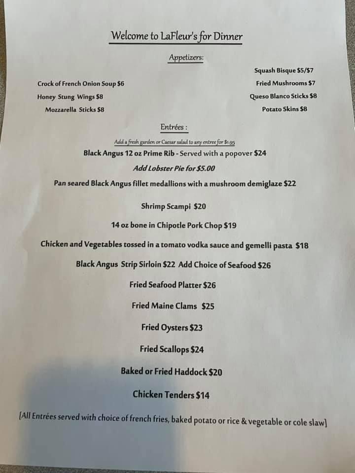 Menu at La Fleurs Restaurant, Jay