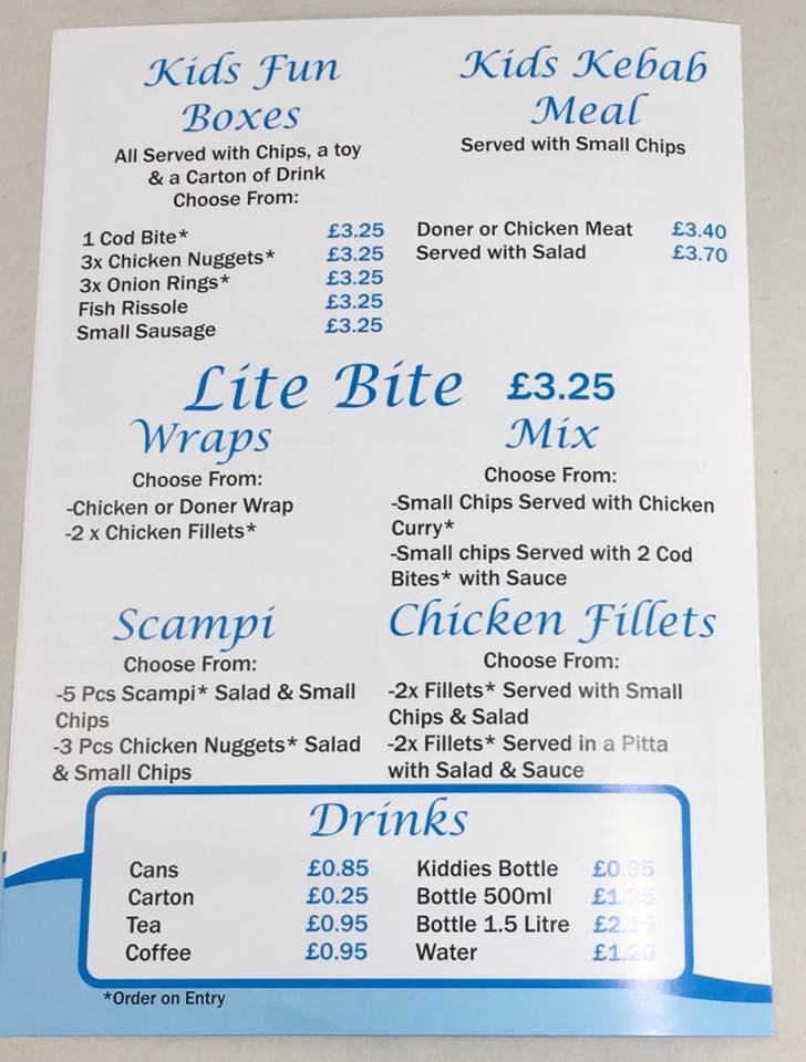 Menu at Ocean Blue restaurant, Sheffield